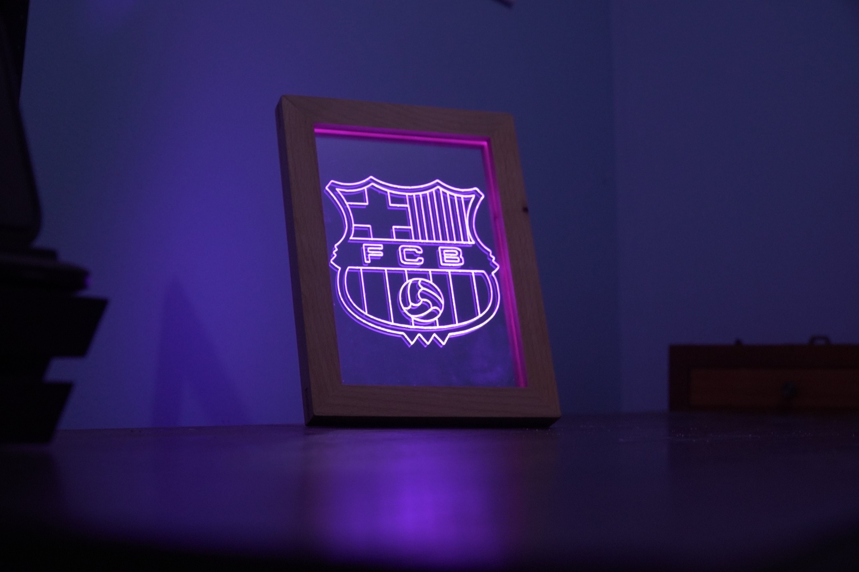 FC Barcelona LED Night Light Acrylic Engraved Wooden Picture Frame Desk ...