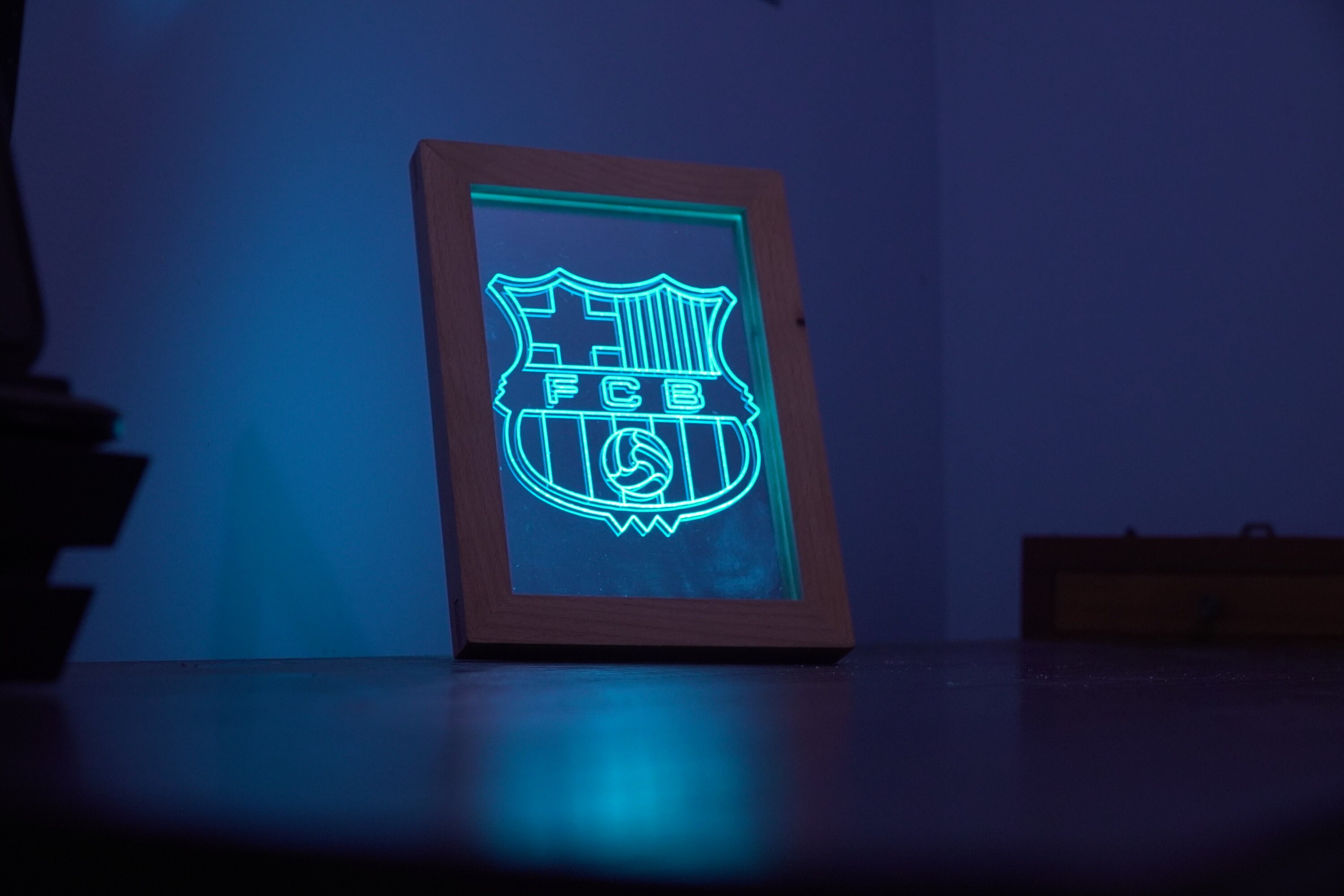 FC Barcelona LED Night Light Acrylic Engraved Wooden Picture Frame Desk ...