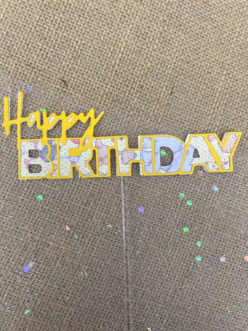 Happy Birthday Topper Yellow With Print, Cake Topper, Party Decoration ...