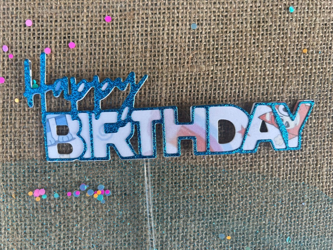 Happy Birthday Topper, Blue and White Bluey, Cake Topper, Party ...
