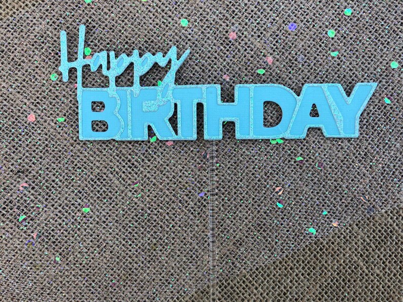 Happy Birthday Topper, Light Blue, Cake Topper, Party Decoration, Paper ...