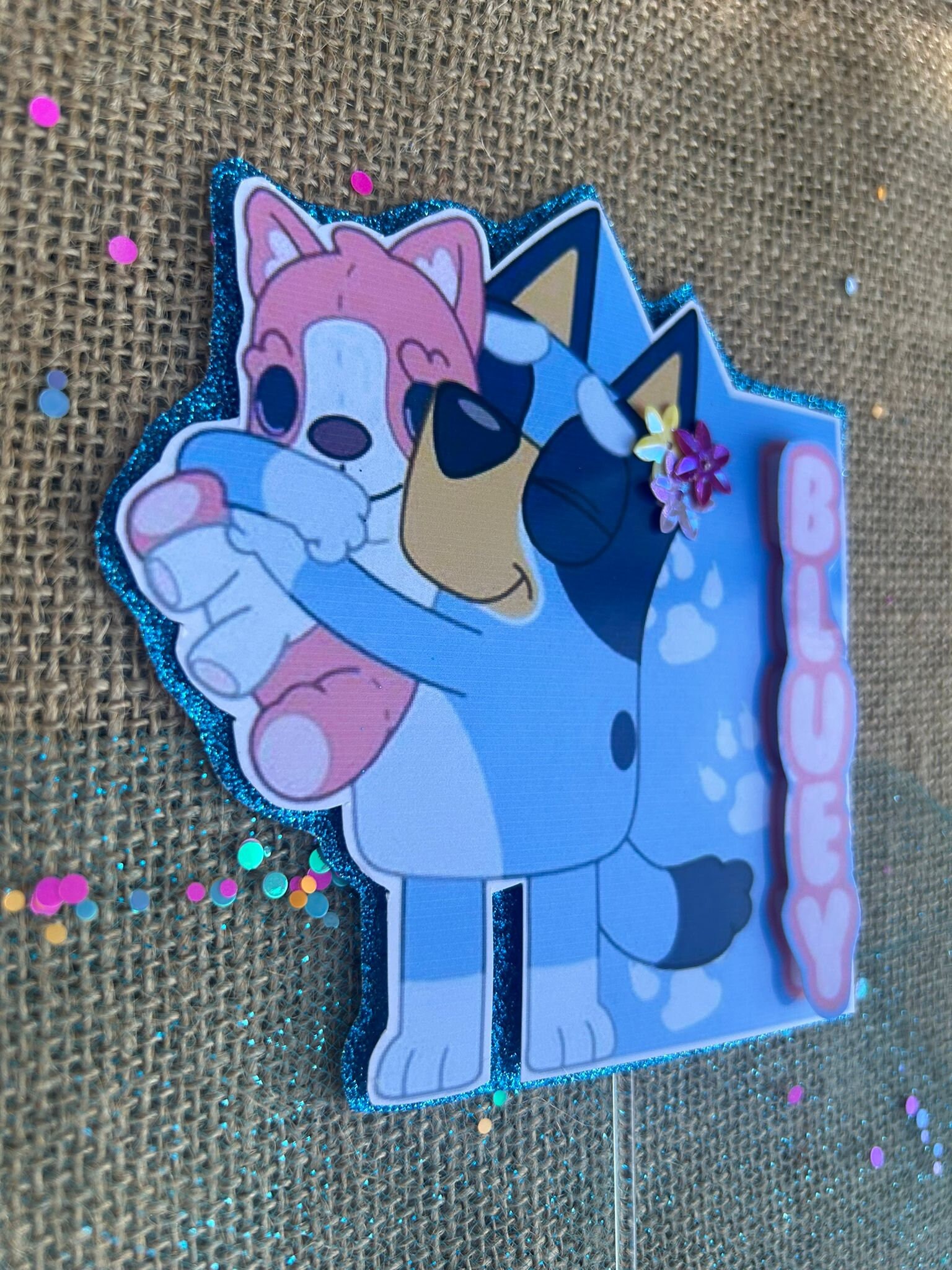 Bluey Topper, Blue Background, Cake Topper, Party Decoration, Paper and ...