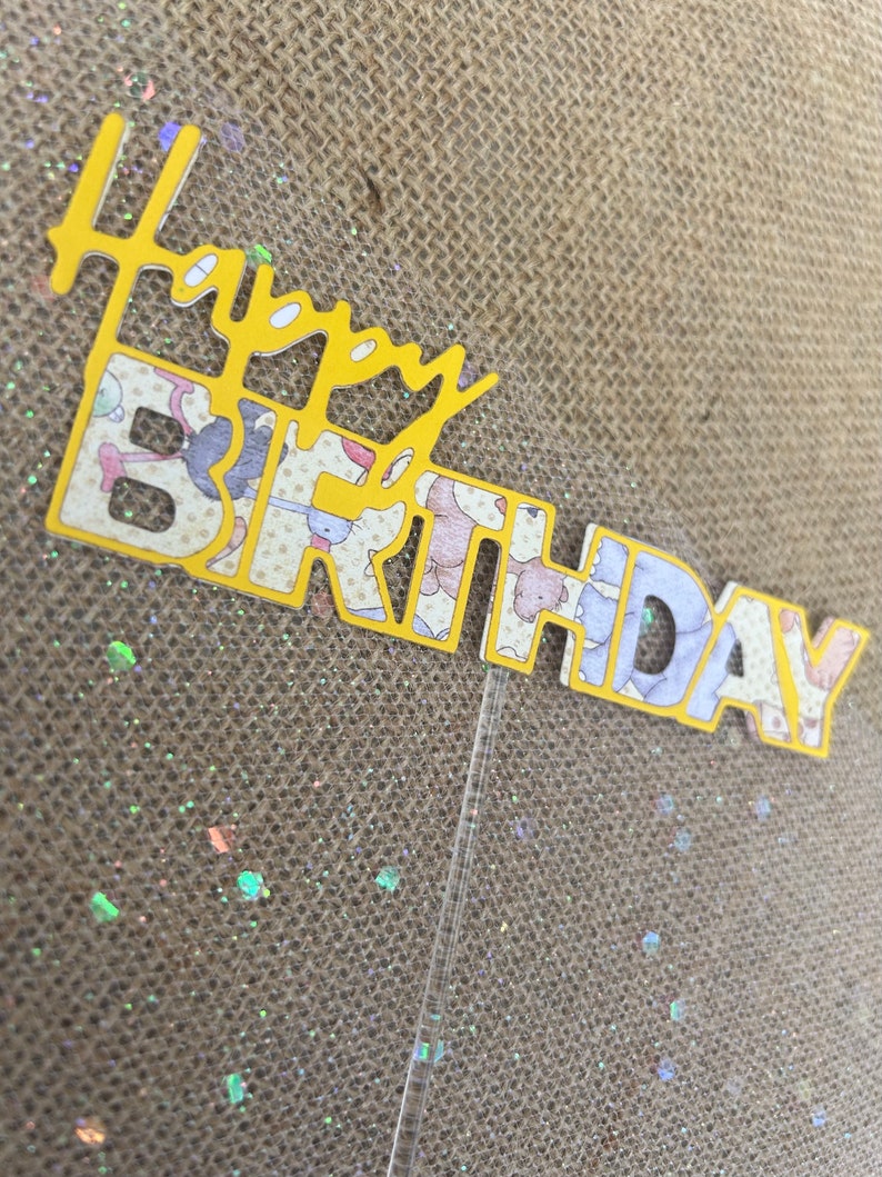 Happy Birthday Topper Yellow With Print, Cake Topper, Party Decoration ...