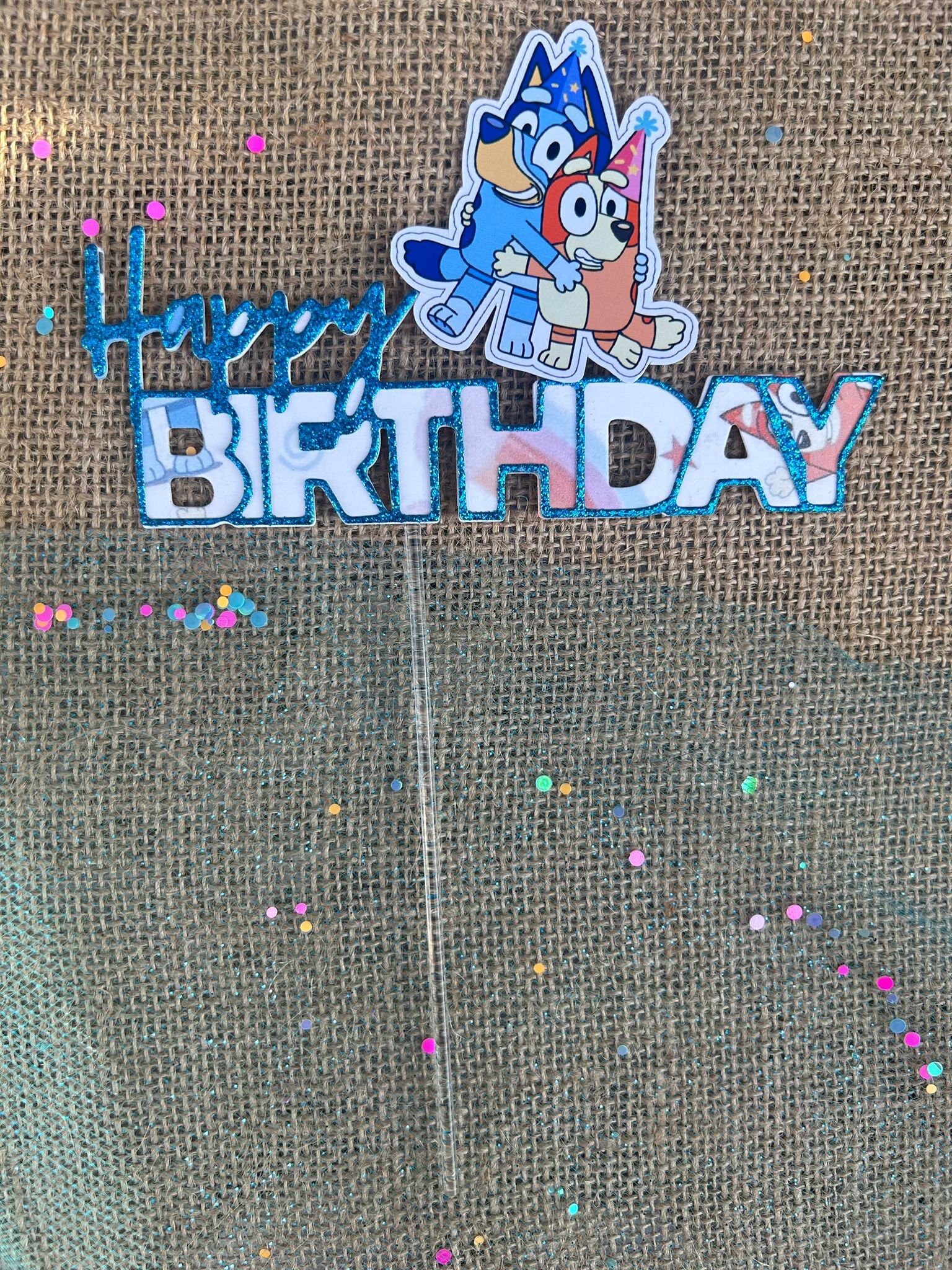 Happy Birthday Topper, Blue and White and Bluey, Cake Topper, Party ...