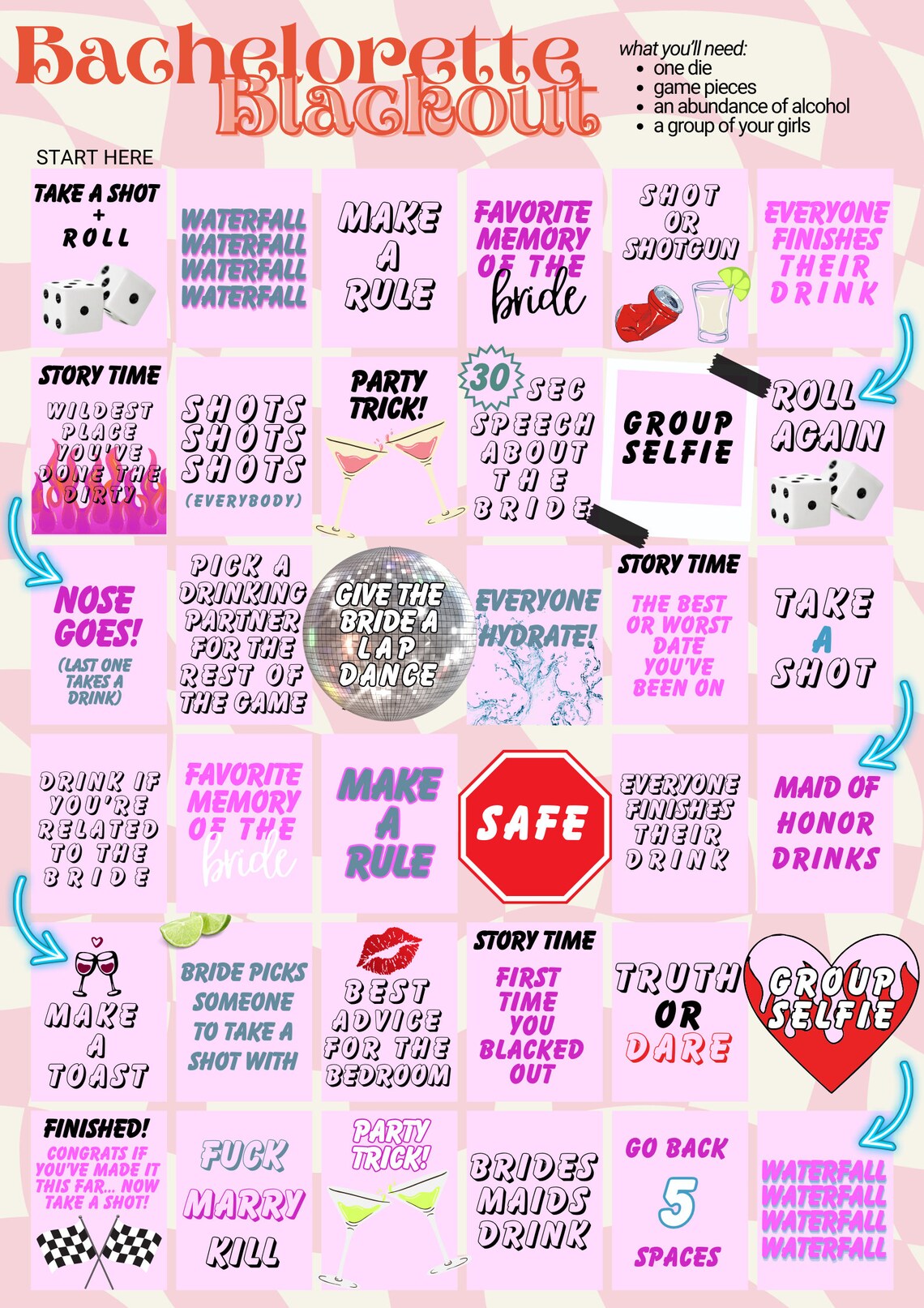 Printable Bachelorette Board Game, Bachelorette Games, Bachelorette ...