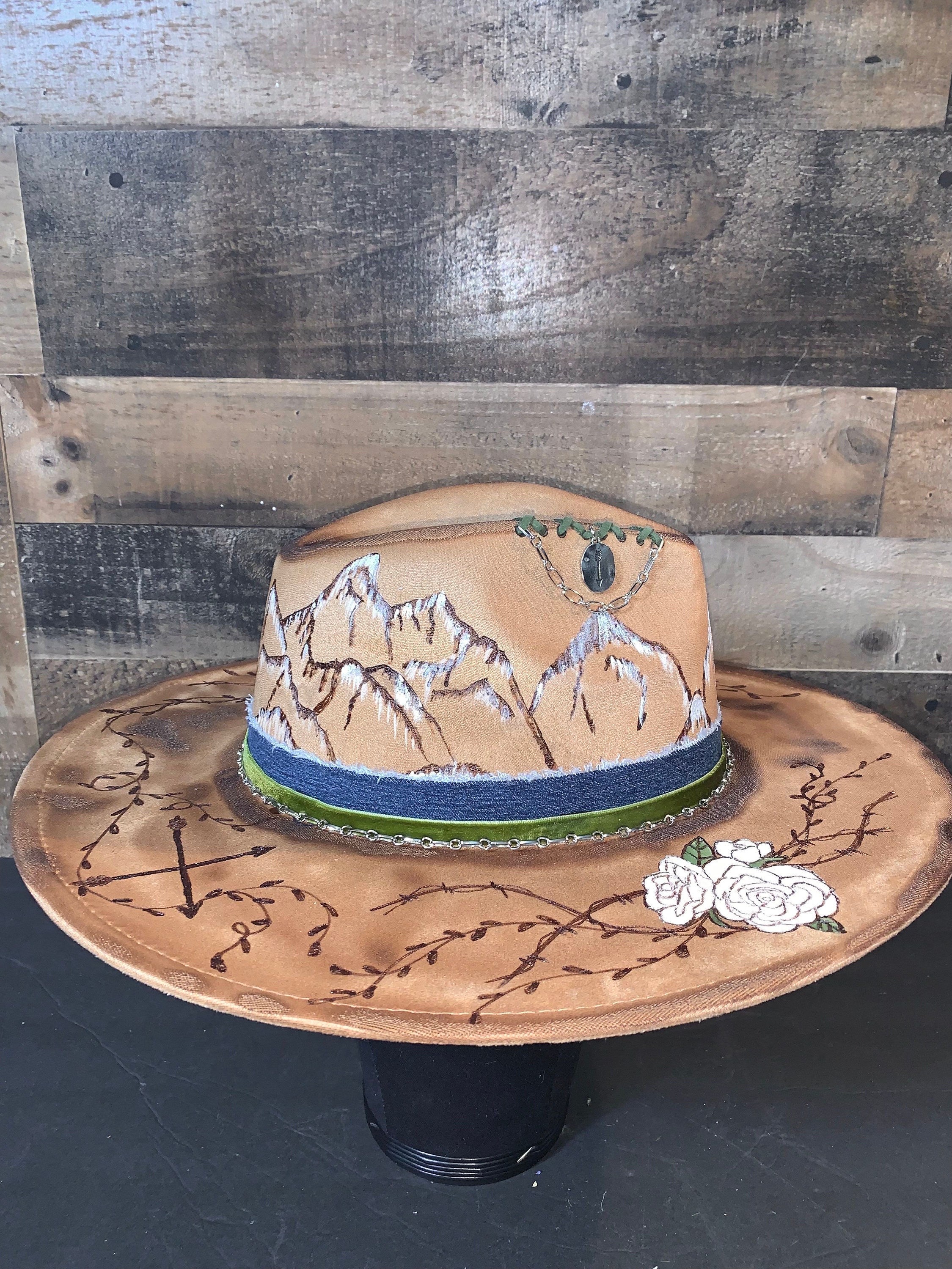 Burned Hat-pyrography Hat-vegan Suede Custom Fedora-womens Fedora ...