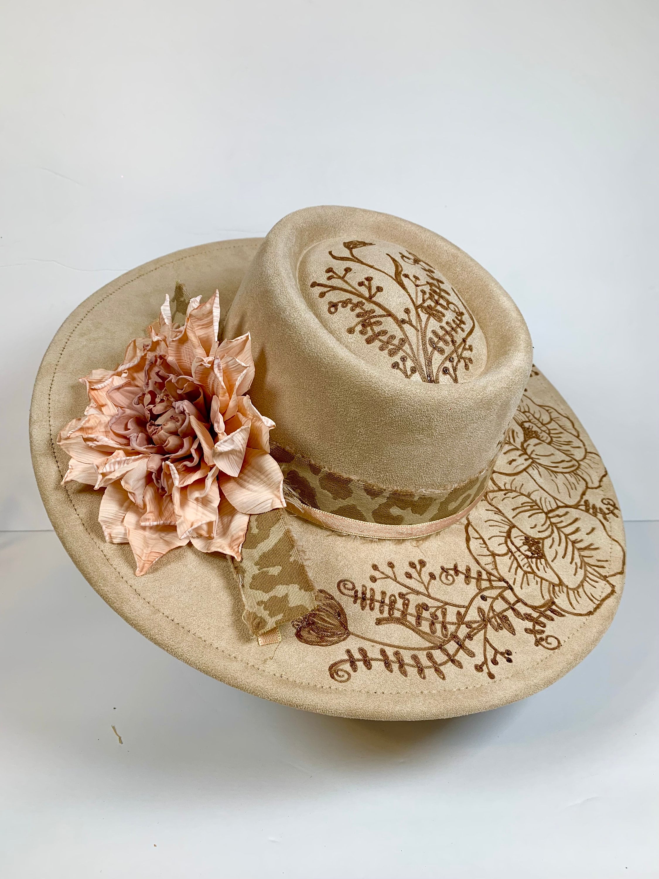 Burned Hat-pyrography Hat-vegan Suede Burned Fedora-women’s Fedora ...