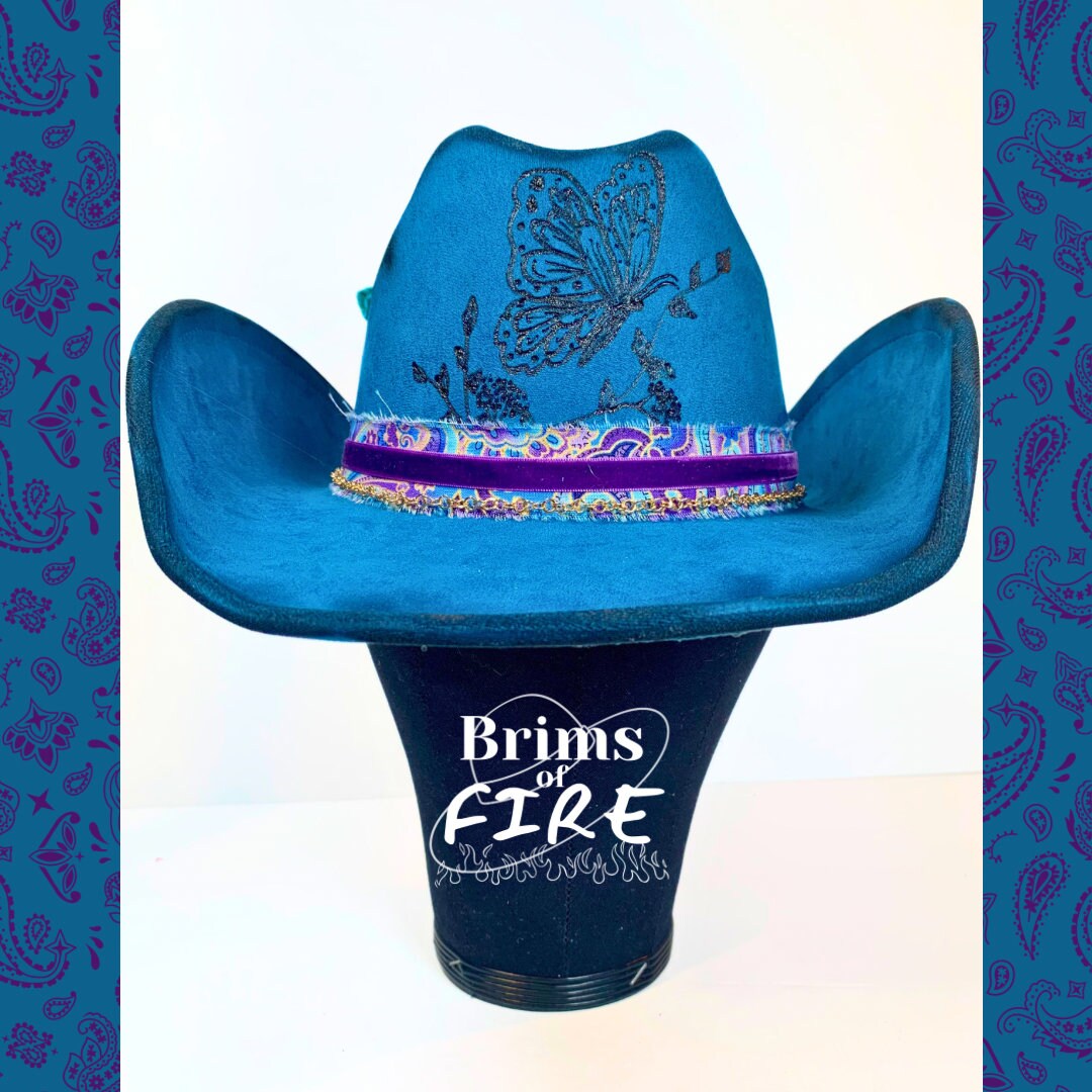 Burned Hat-pyrography Hat-vegan Suede Custom Cowboy Hat-cowgirl Hat ...