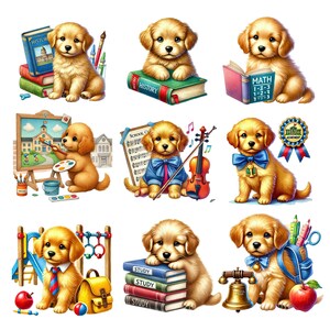Back to School Puppy ,watercolour School Supplies Clipart Bundle, Back ...