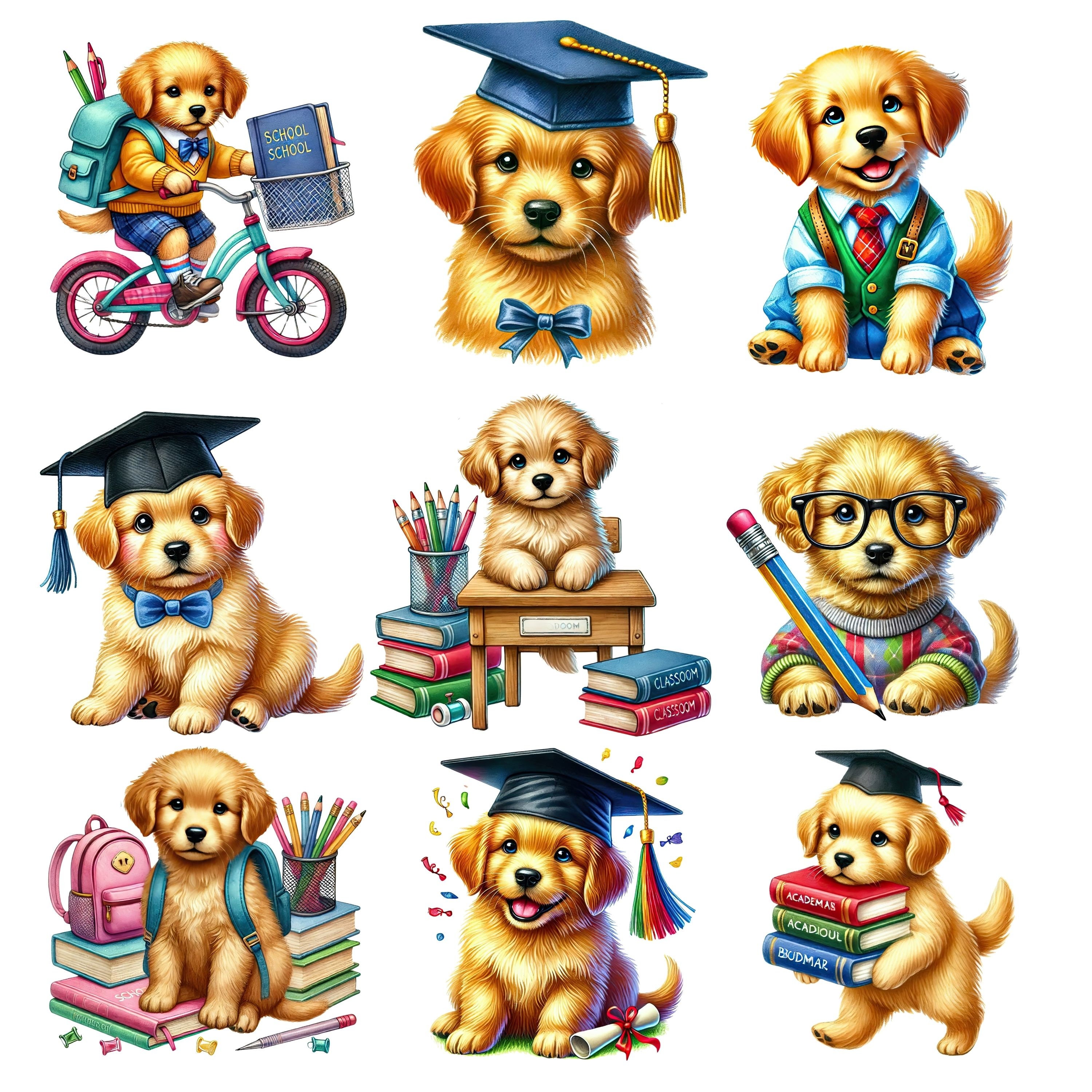 Back to School Puppy ,watercolour School Supplies Clipart Bundle, Back ...