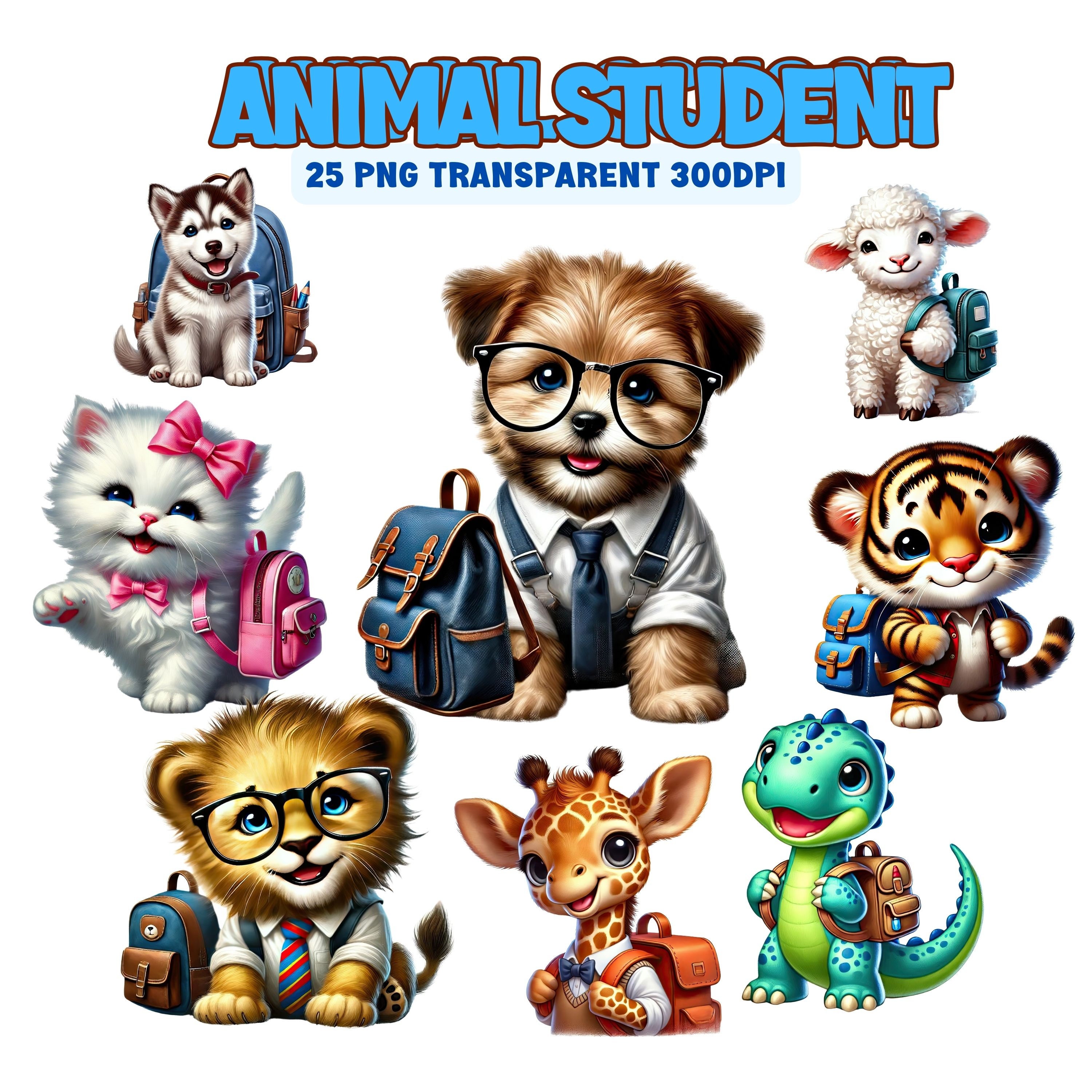 Animal Student Clipart , Cute Back to School ,digital Pintables, Bundle ...