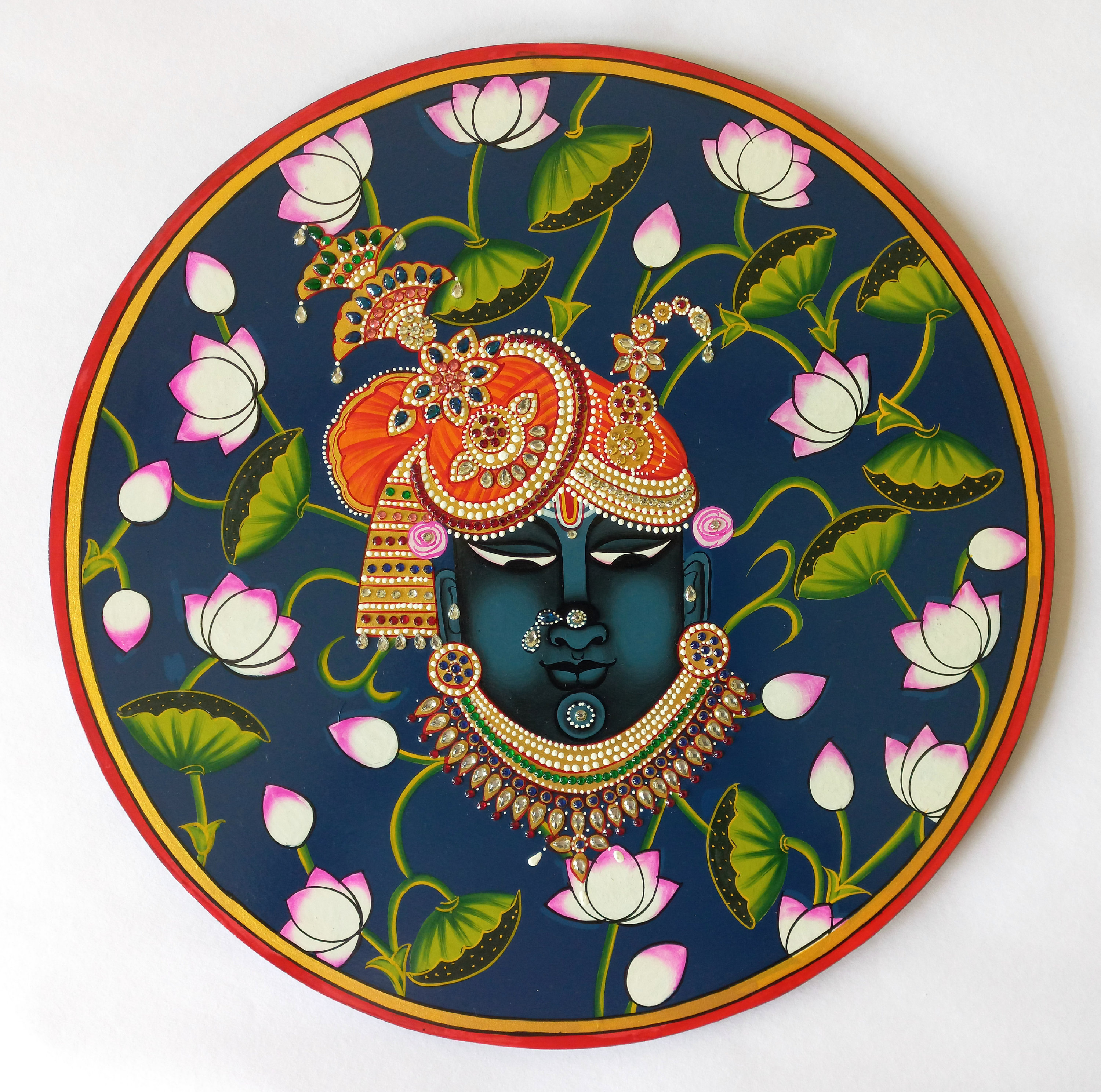 Decorative Shrinath Ji Face Painting With Kamal Talai on Wooden Plate ...
