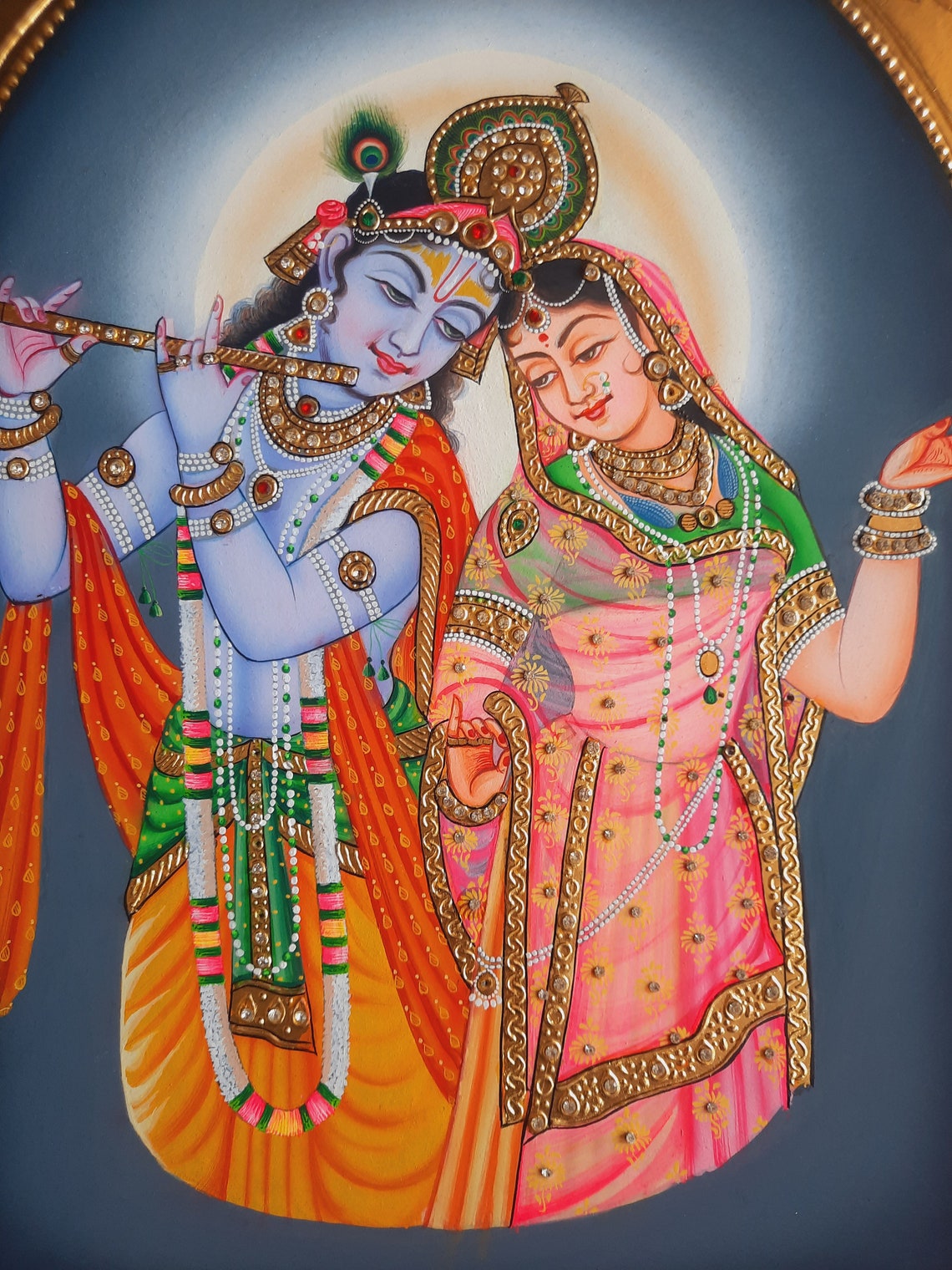 Radha Krishna Tanjore Handmade Fine Painting on Real 22 Carat Gold Foil ...
