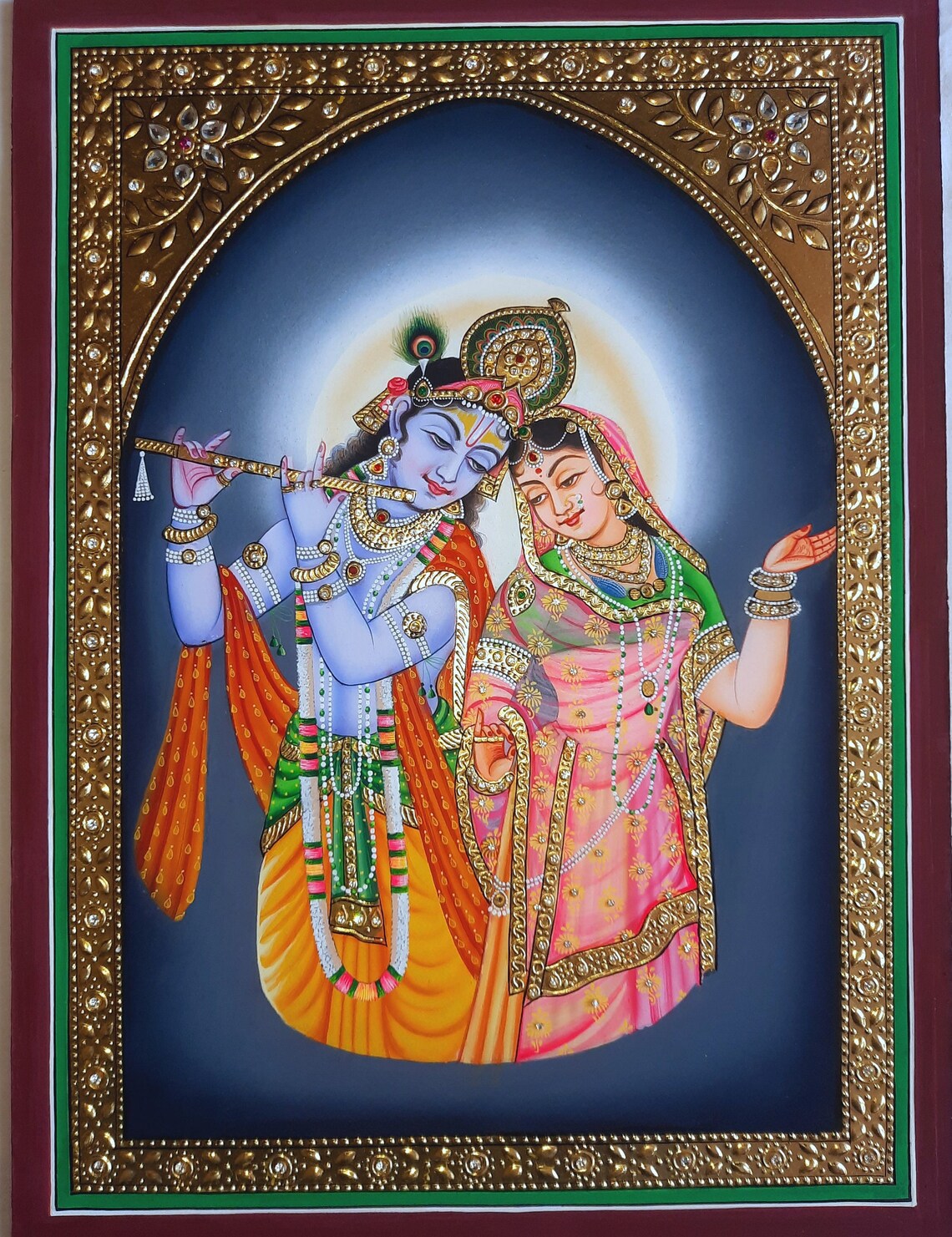 Radha Krishna Tanjore Handmade Fine Painting on Real 22 Carat Gold Foil ...