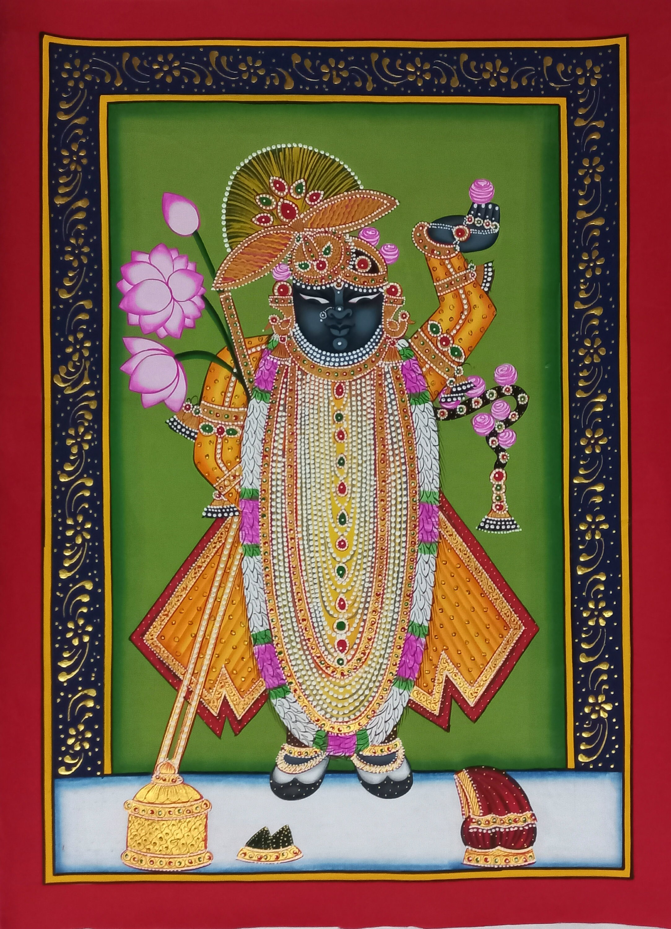 Traditional Shrinath Ji Painting With Cow & Peacock Hand Painted on ...