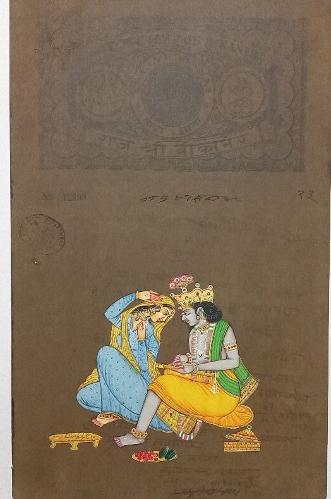 Vintage Radha Krishna Miniature Hand Painting on Old Stamp Paper ...