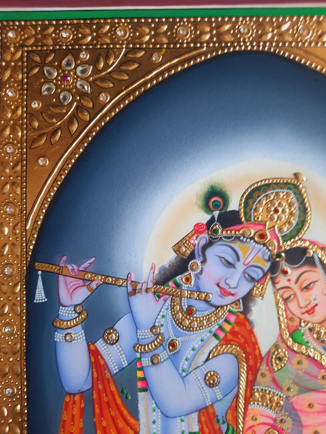 Radha Krishna Tanjore Handmade Fine Painting on Real 22 Carat Gold Foil ...