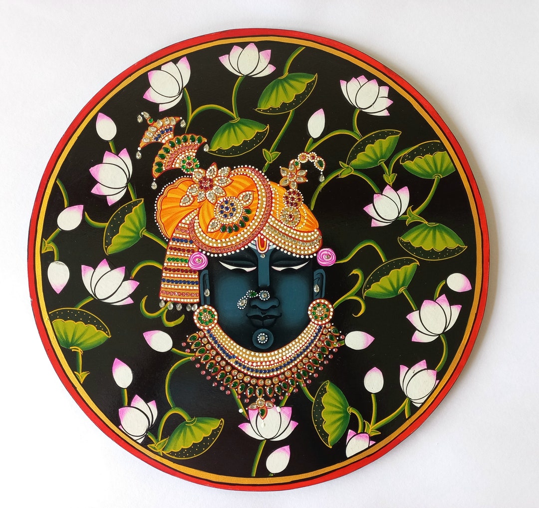 Decorative Shrinath Ji Face Painting With Kamal Talai on Wooden Plate ...