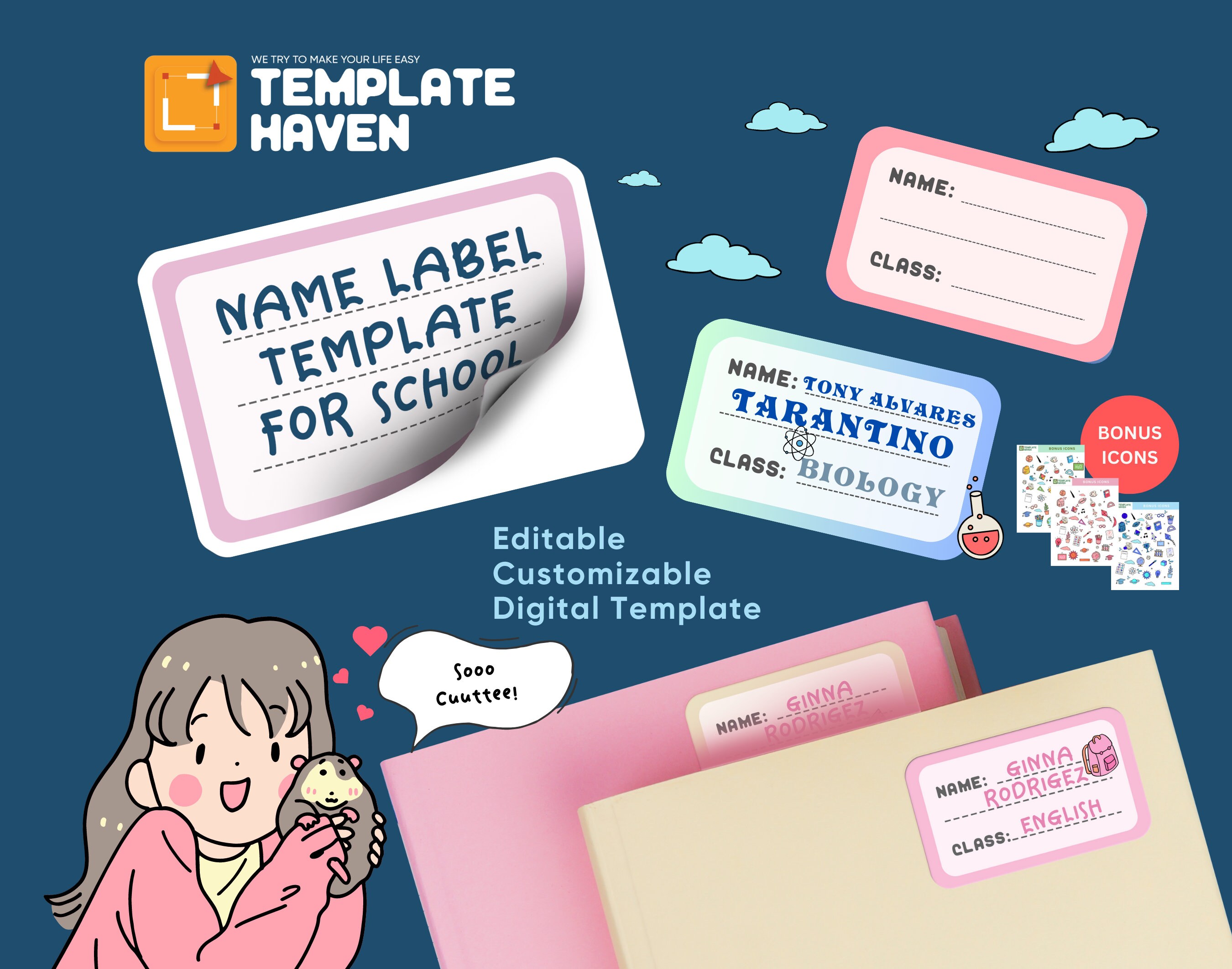 Pastel Name Template| Back to School Label| School/ DAYCARE Supply ...