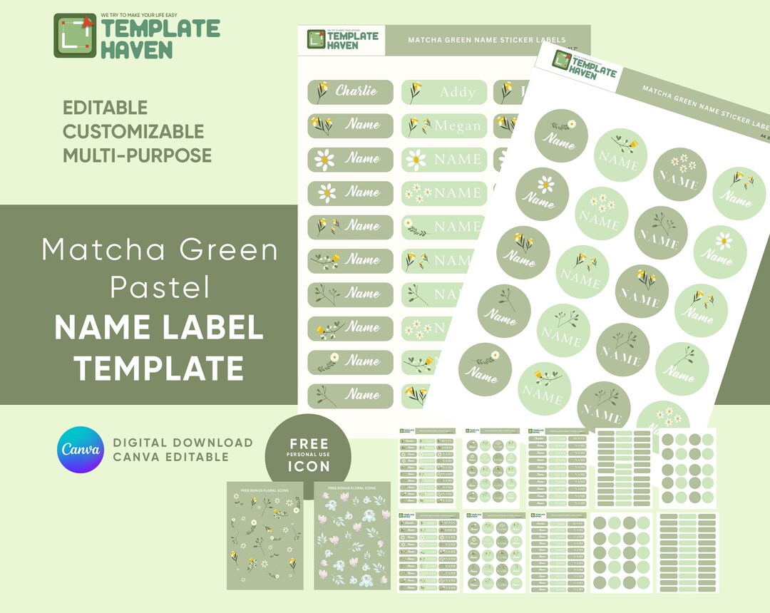 Matcha Green Pastel School Supply Labels / Stationary Labels for School ...