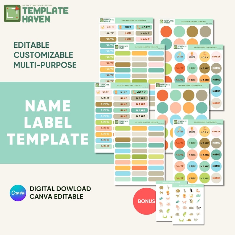 PASTEL Name Label | School/ DAYCARE Supply Labels | Digital Download ...