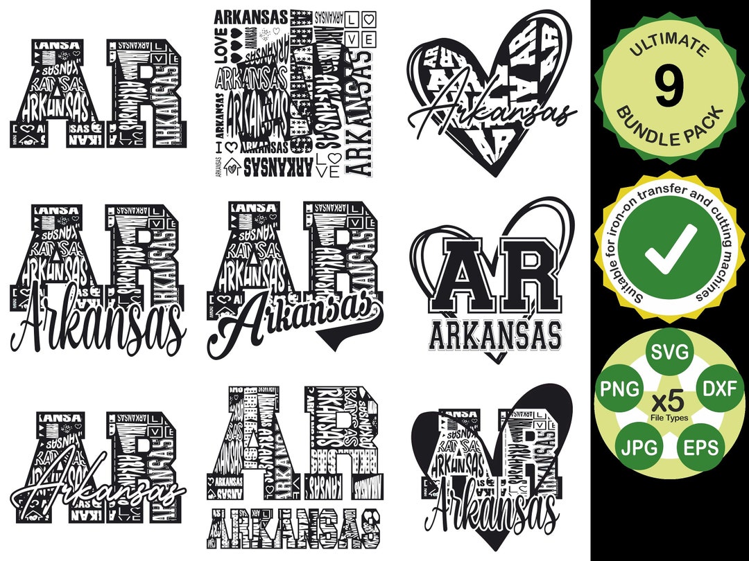 AR Arkansas State Typography Bundle Svg, Arkansas State Bundle Svg ...