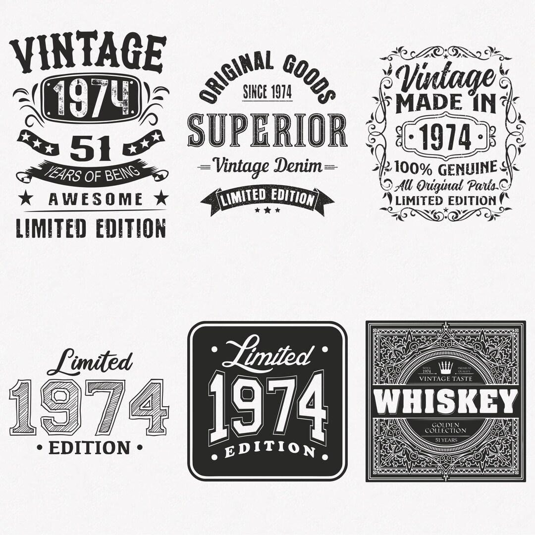 1974 Svg, 51st Birthday Svg, 6-pack 1974 Svg Bundle, Vintage 1974 Svg ...