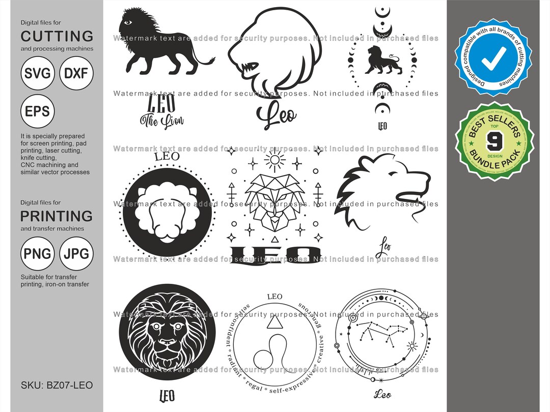 Leo Svg Lion Zodiac Symbol Svg Leo Zodiac Sign Svg 9-pack - Etsy