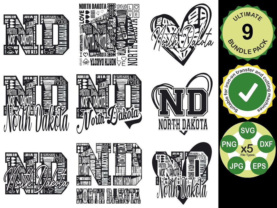ND North Dakota State Typography Bundle Svg, North Dakota State Bundle ...
