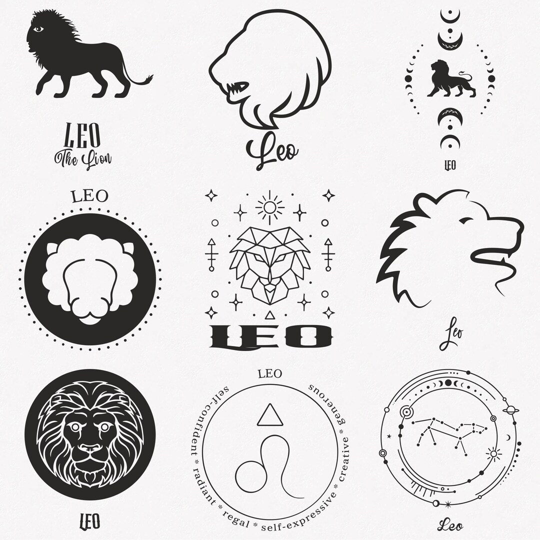 Leo Svg, Lion Zodiac Symbol Svg, Leo Zodiac Sign Svg, 9-pack Leo ...