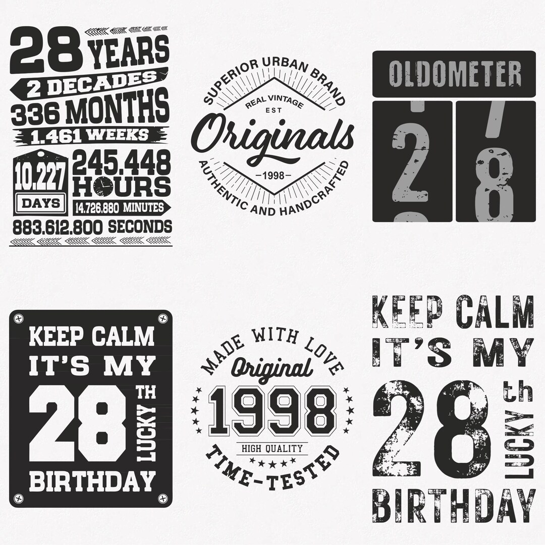 1998 Svg, 28th Birthday Svg, 6-pack 1998 Svg Bundle, Original Rustic ...