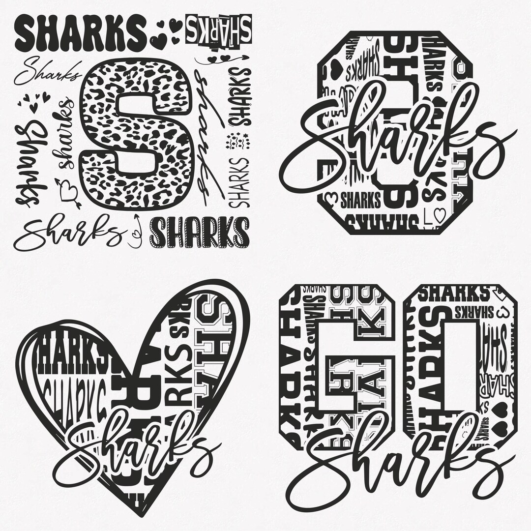 Sharks Svg, Sharks Typography 4 Sports Svg Mascot Pack, Sharks ...