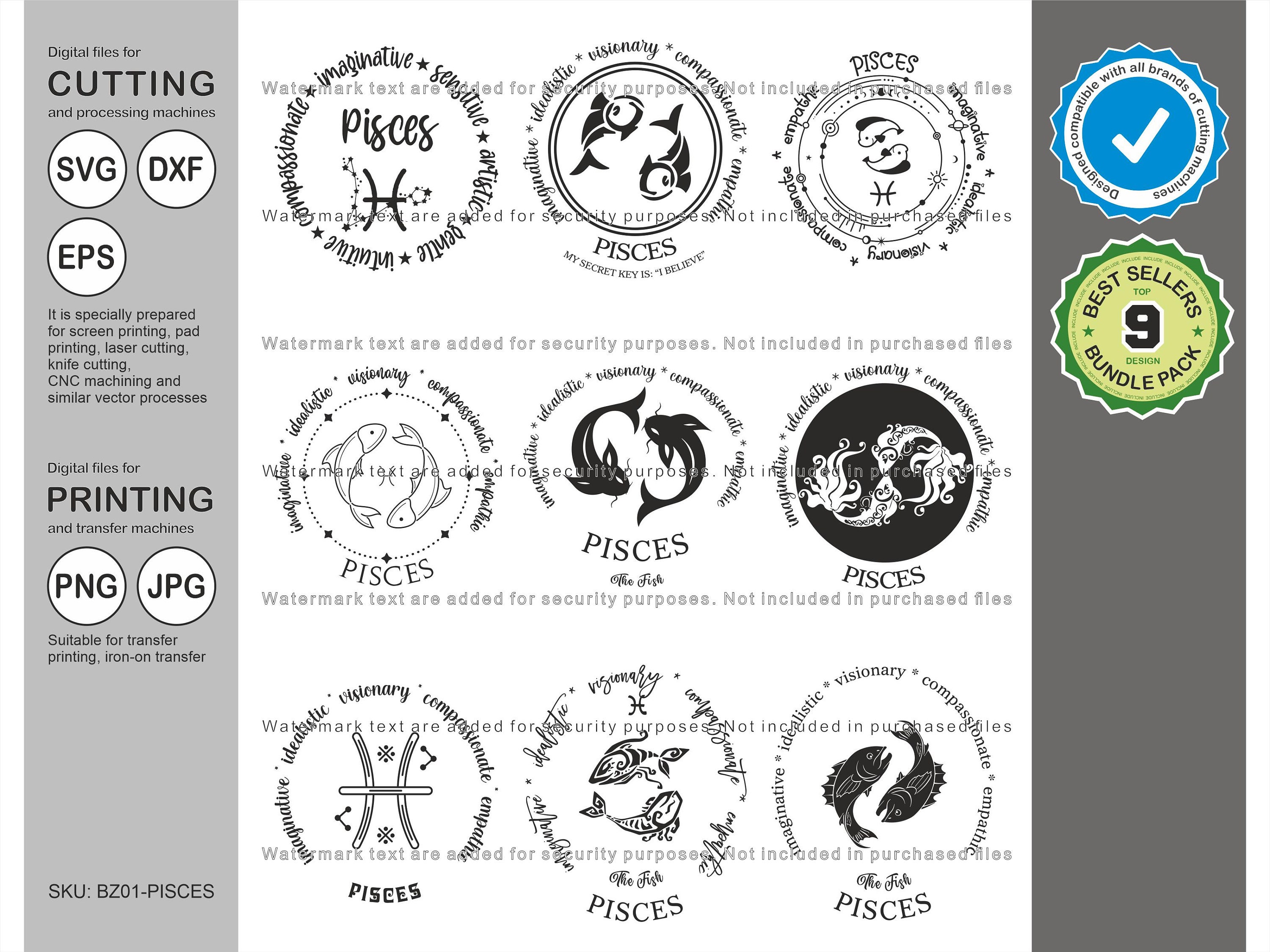 Pisces Svg Fish Zodiac Symbol Svg Pisces Zodiac Sign Svg - Etsy