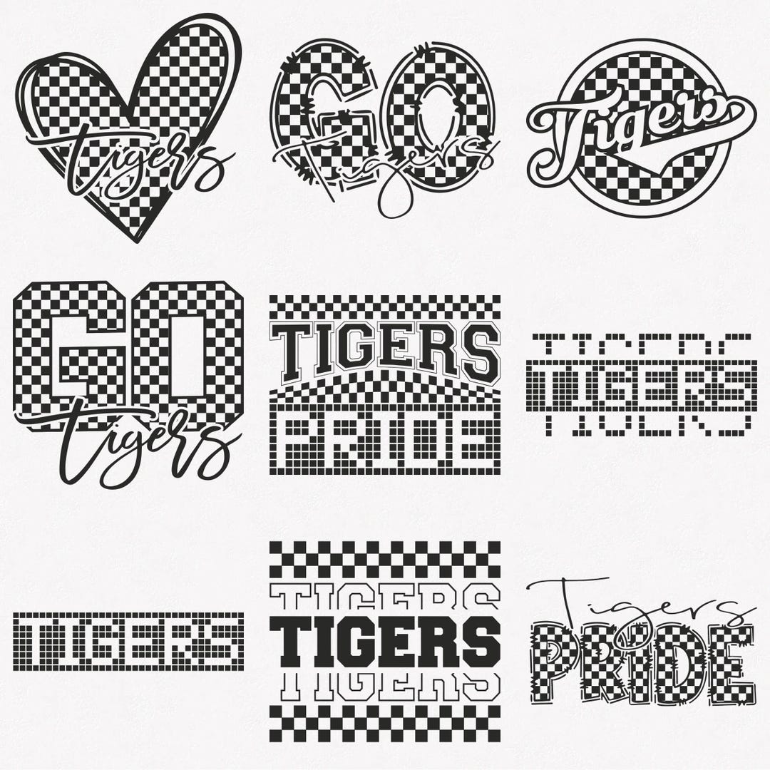 Tigers Svg, Tigers Checkered Typography 9 Sports Svg Mascot Pack ...