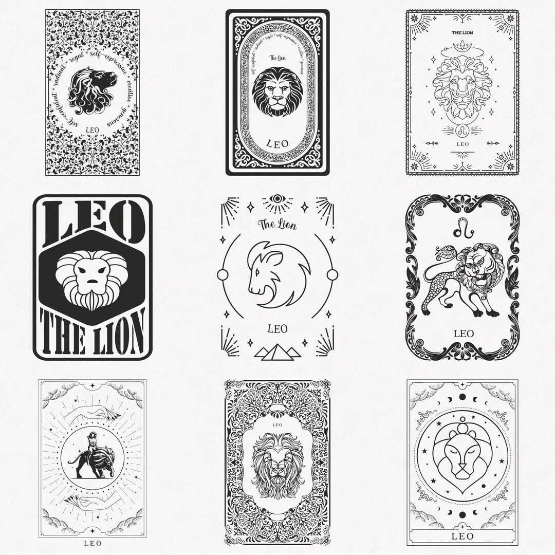 Leo Svg, Lion Zodiac Symbol Svg, Leo Zodiac Sign Svg, 9-pack Leo ...