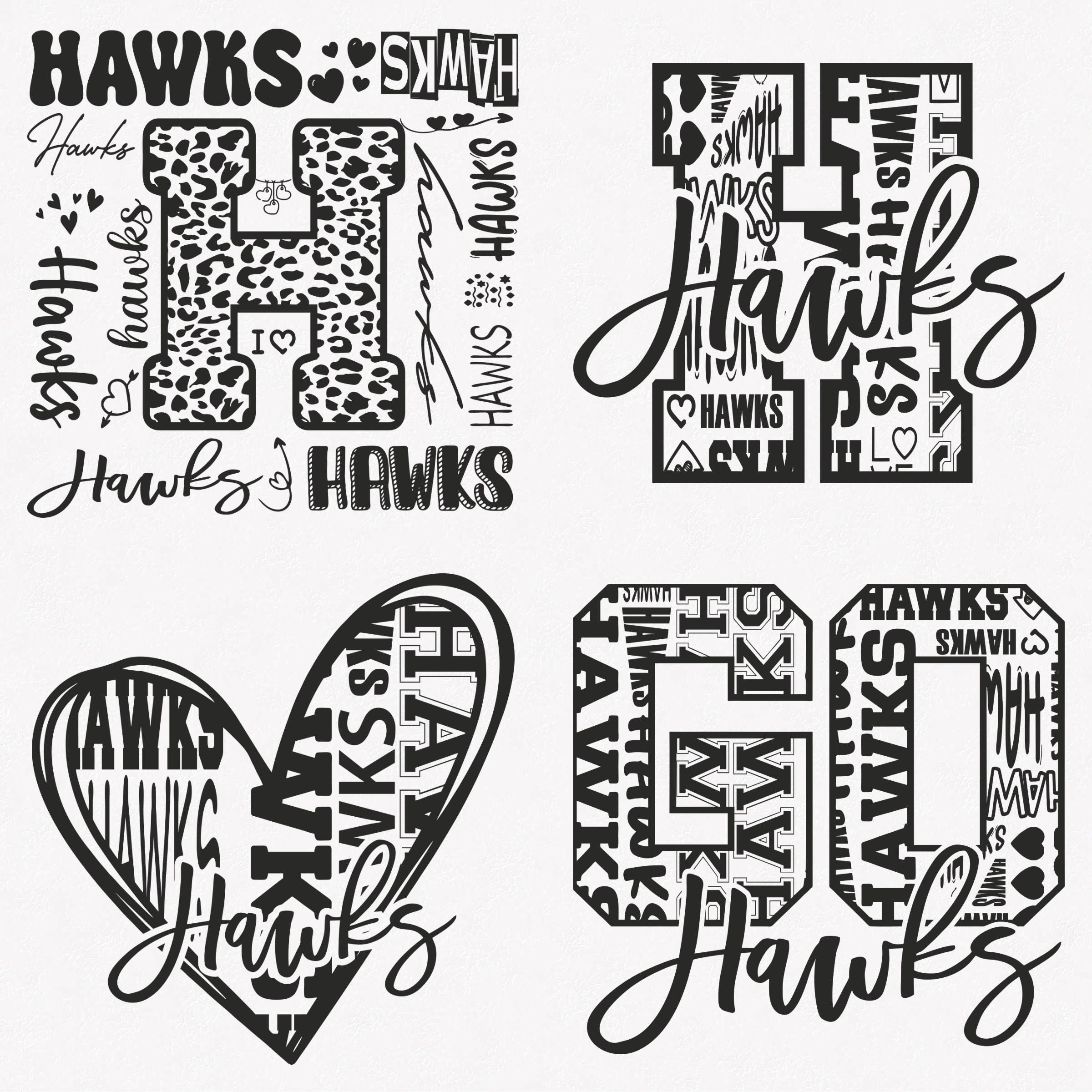 Hawks Svg, Hawks Typography 4 Sports Svg Mascot Pack, Hawks Typography ...