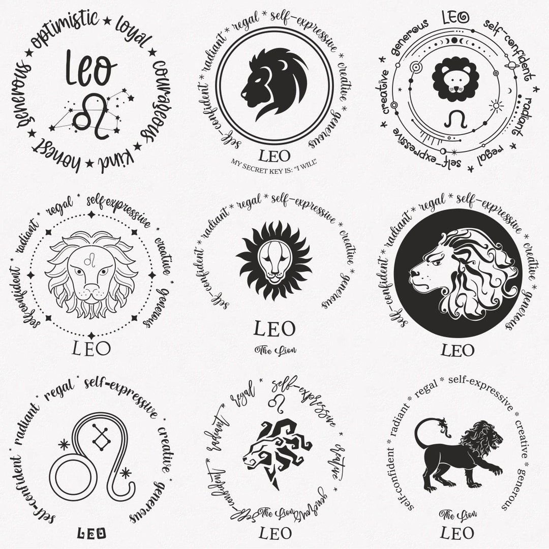 Leo Svg, Lion Zodiac Symbol Svg, Leo Zodiac Sign Svg, 9-pack Leo ...