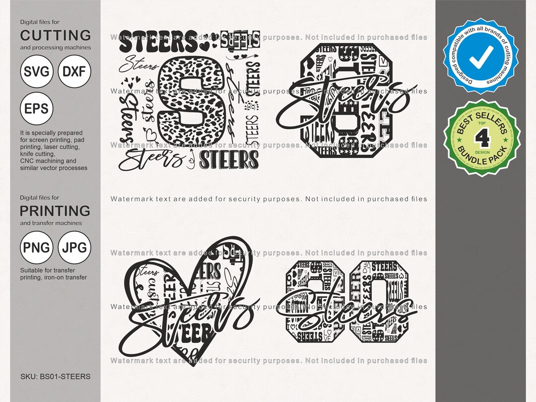 Steers Svg, Steers Typography 4 Sports Svg Mascot Pack, Steers ...