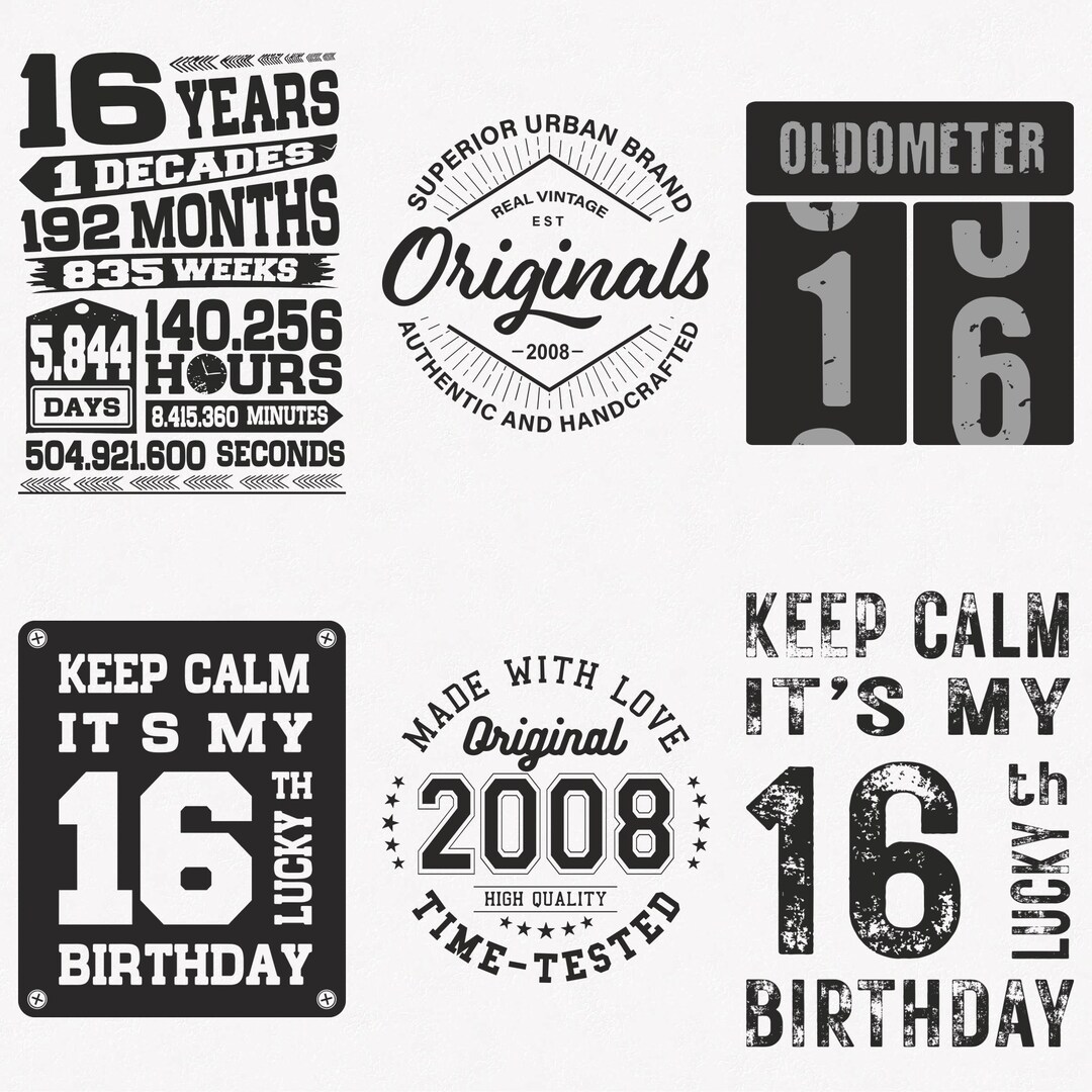 2008 Svg, 16th Birthday Svg, 6-pack 2008 Svg Bundle, Original Rustic ...
