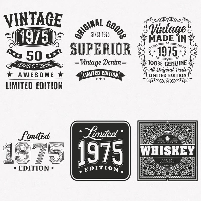 1975 Svg, 50th Birthday Svg, 6-pack 1975 Svg Bundle, Vintage 1975 Svg ...