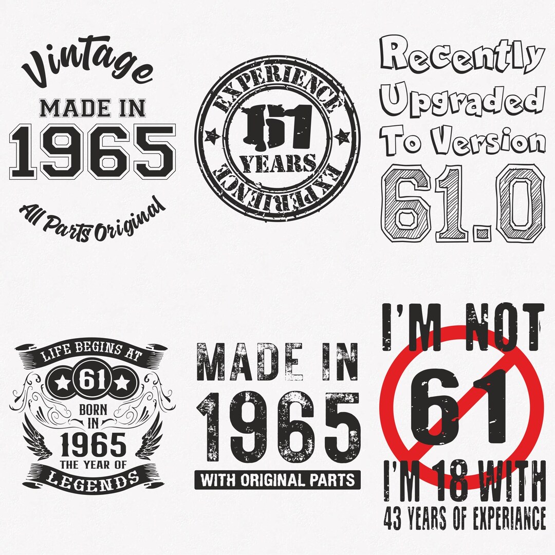 1965 Svg, 61st Birthday Svg, 6-pack 1965 Svg Bundle, Made in 1965 Svg ...