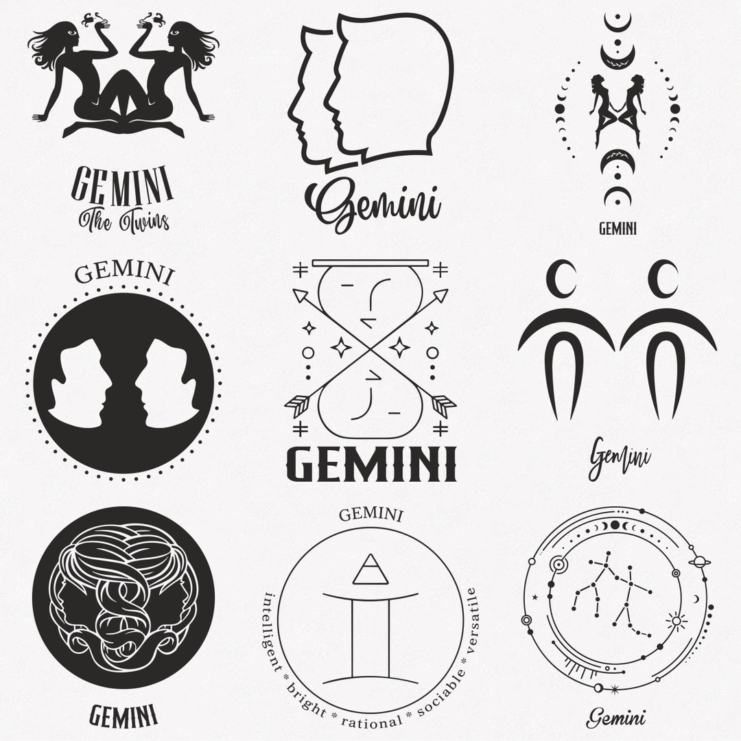 Gemini Svg, Twins Zodiac Symbol Svg, Gemini Zodiac Sign Svg, 9-pack ...