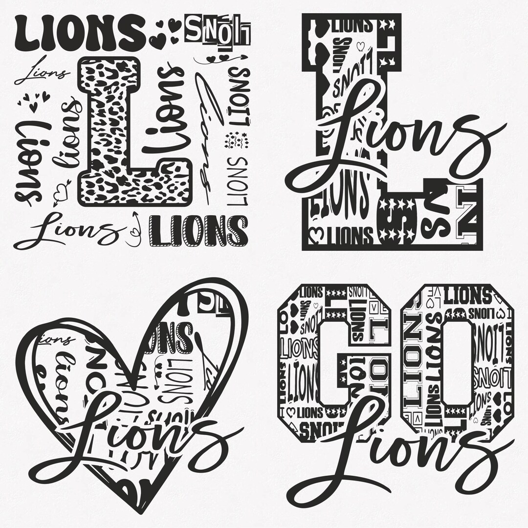 Lions Svg, Lions Typography 4 Sports Svg Mascot Pack, Lions Typography ...
