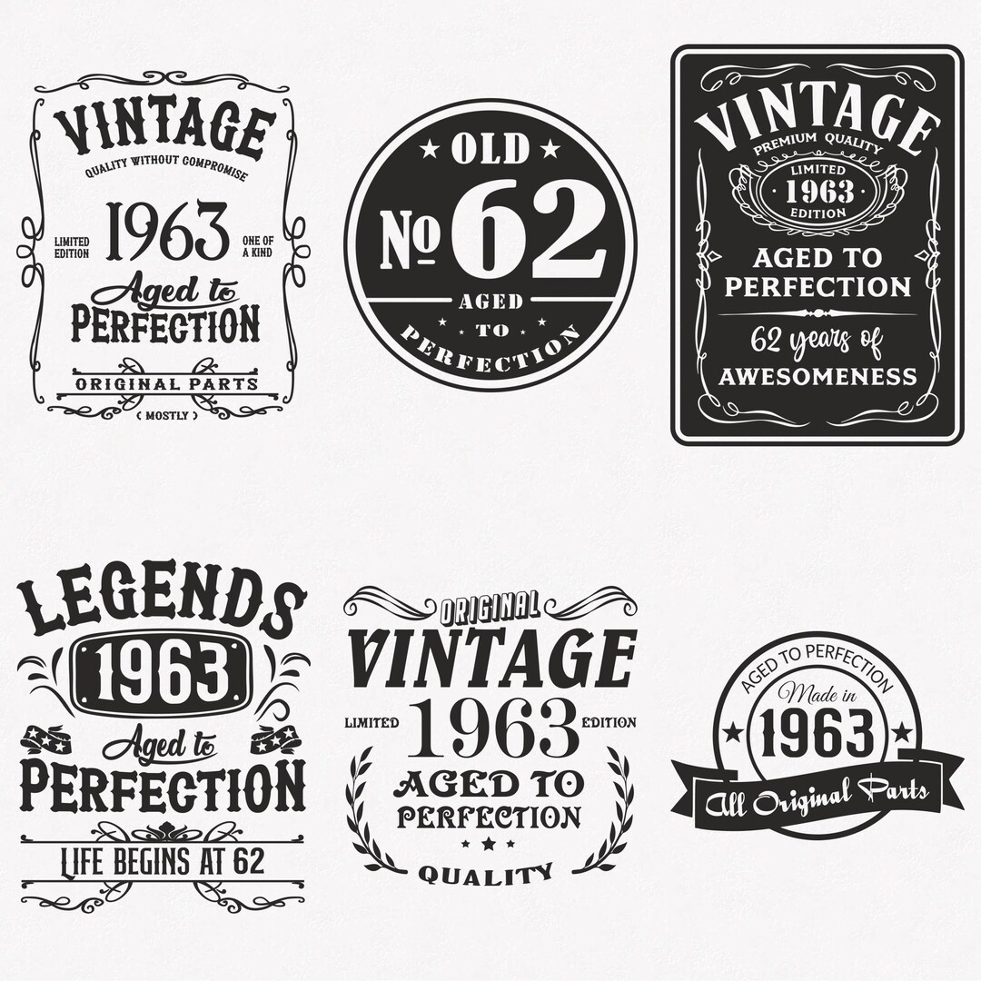 1963 Svg, 62nd Birthday Svg, 6-pack 1963 Svg Bundle, Vintage 1963 Svg ...