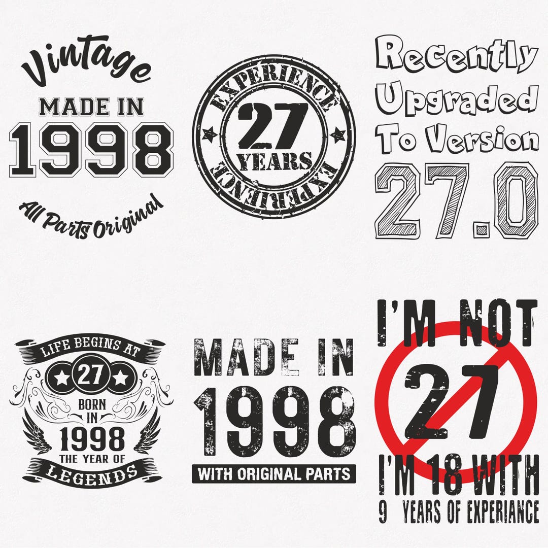 1998 Svg, 27th Birthday Svg, 6-pack 1998 Svg Bundle, Made in 1998 Svg ...