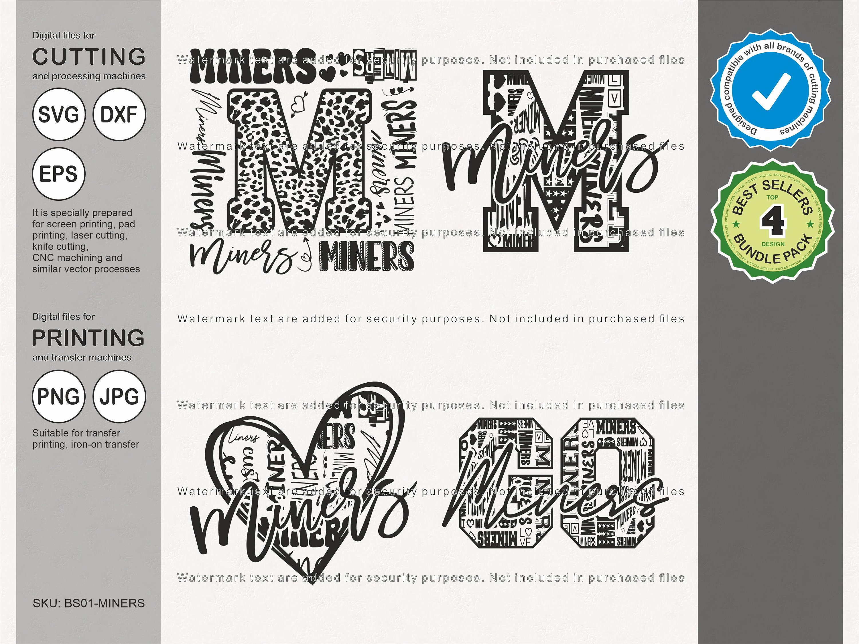 Miners Svg Miners Typography 4 Sports Svg Mascot Pack Miners - Etsy