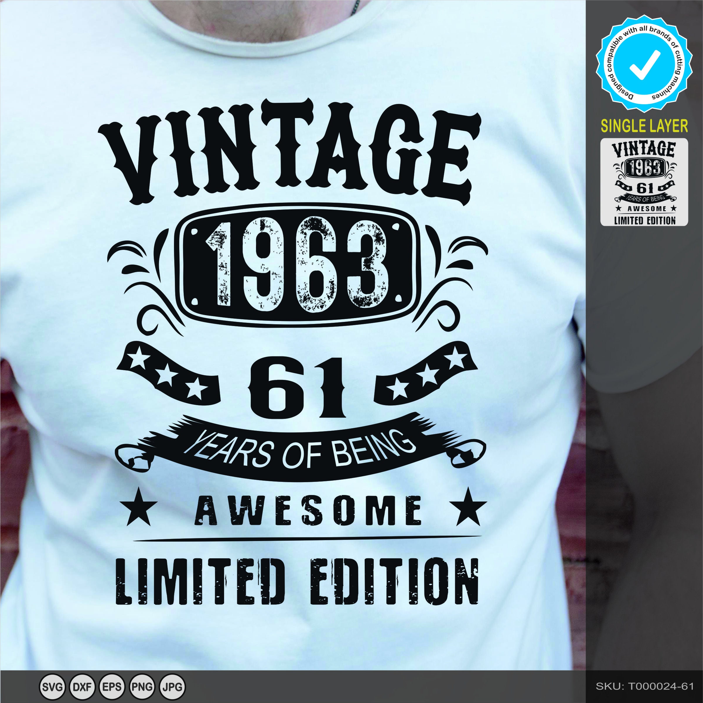 1963 Svg, 61st Birthday Svg, 6-pack 1963 Svg Bundle, Vintage 1963 Svg ...