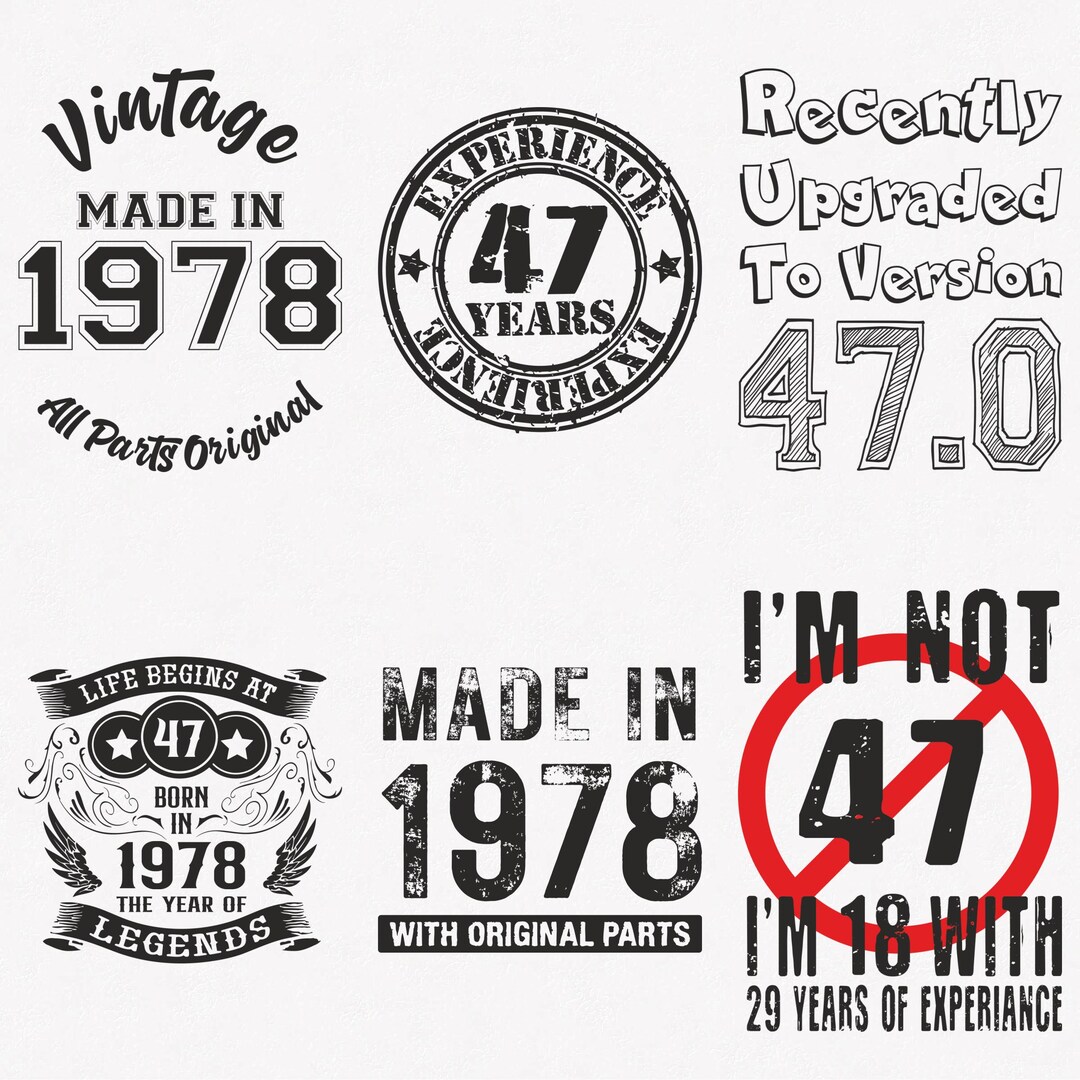 1978 Svg, 47th Birthday Svg, 6-pack 1978 Svg Bundle, Made in 1978 Svg ...