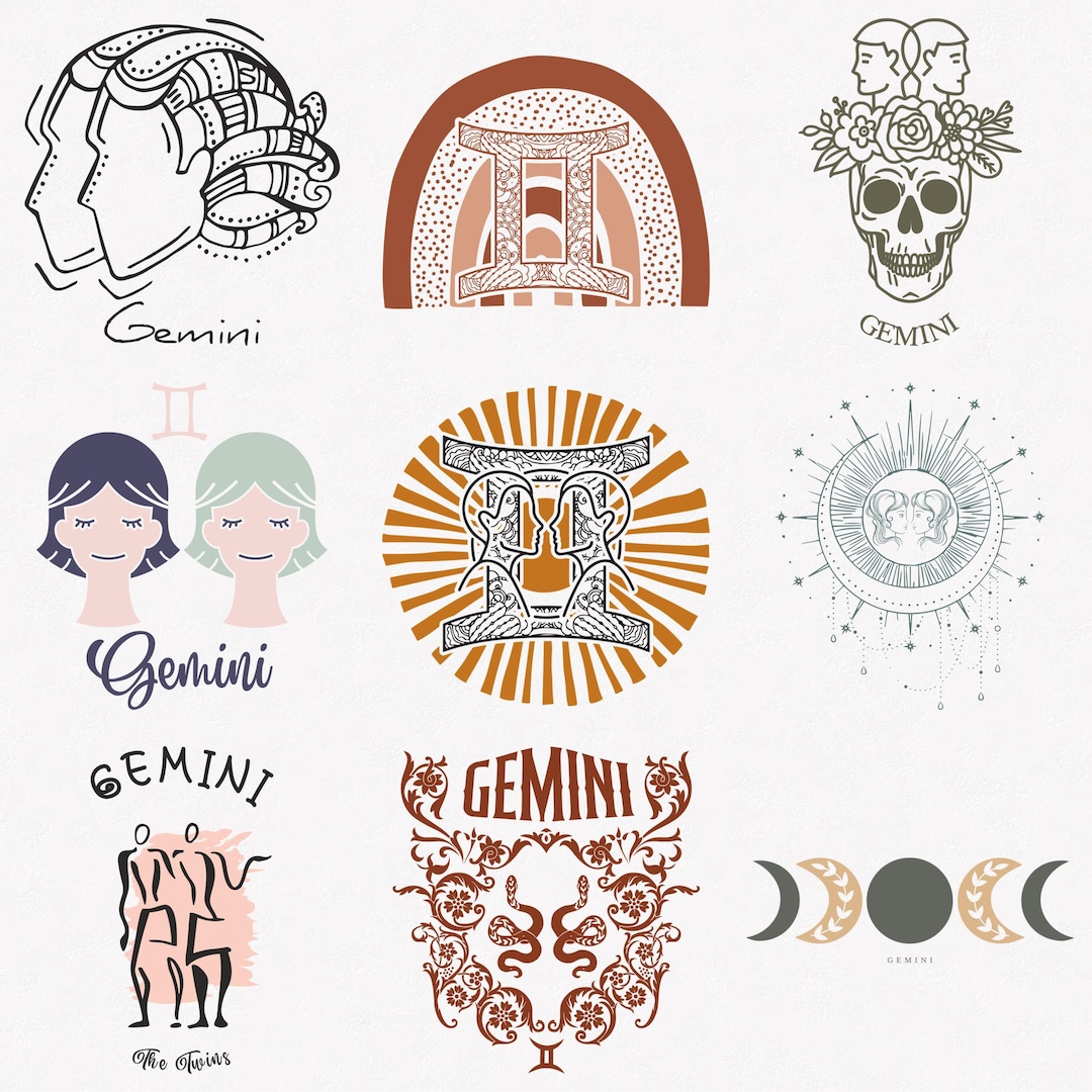 Gemini Svg, Twins Zodiac Symbol Svg, Gemini Zodiac Sign Svg, 9-pack ...