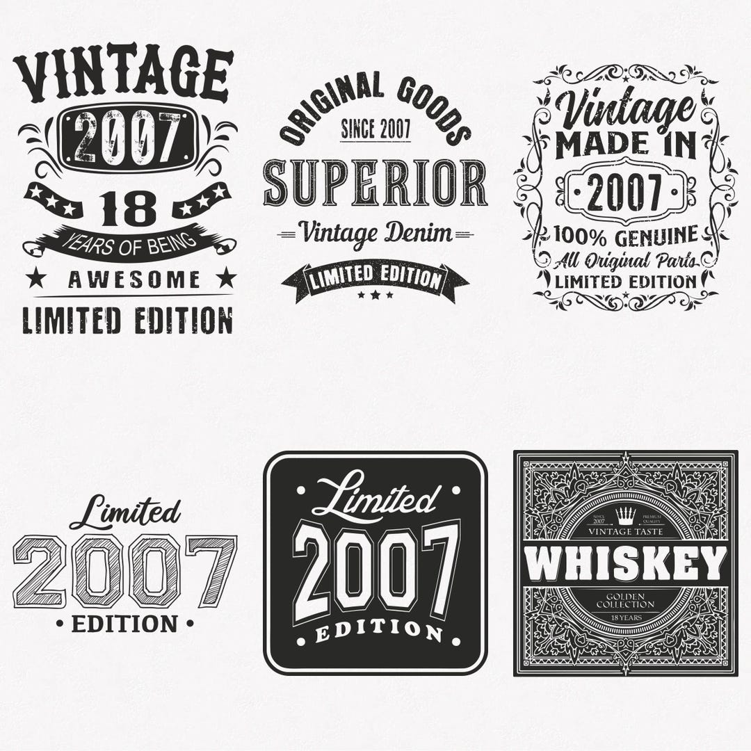 2007 Svg, 18th Birthday Svg, 6-pack 2007 Svg Bundle, Vintage 2007 Svg ...